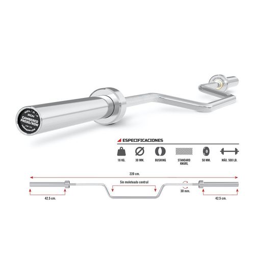 Iron Cambered Bar for Press/Row 220 cm. AFW | Etenon Fitness