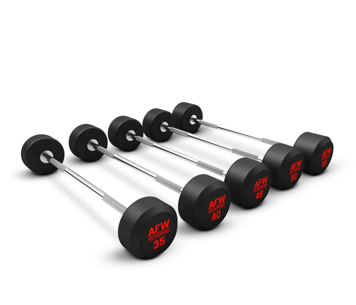 Kit 5 Straight Biceps Bars 35kg to 55 kg Rubber R Plus AFW | Etenon Fitness